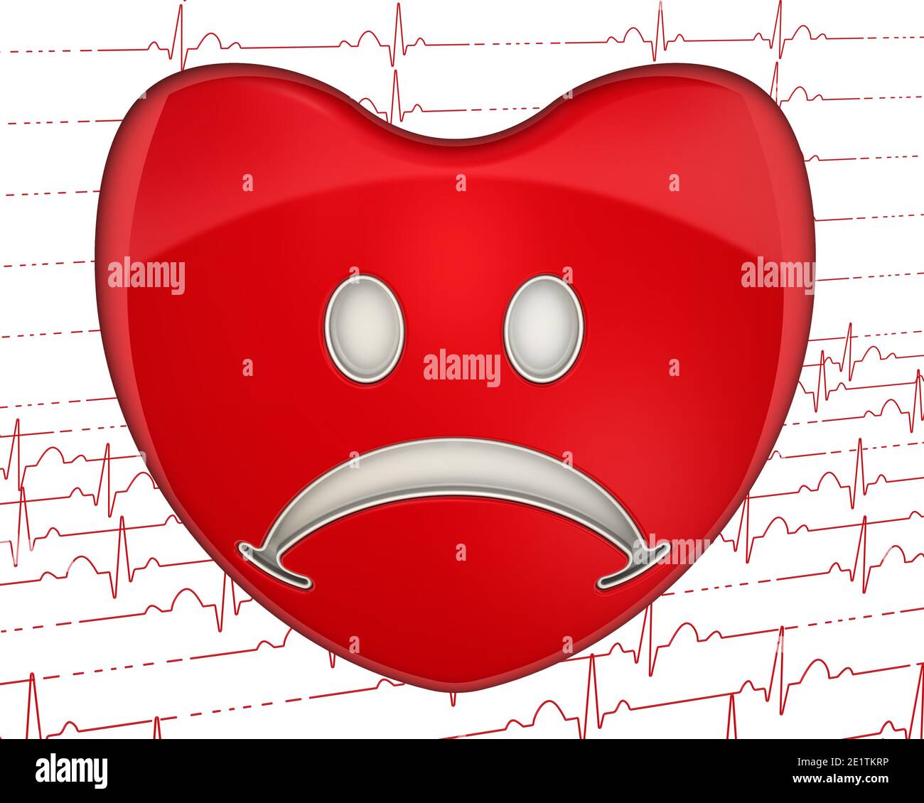 Sad heart symbol on electrocardiogram background. Red sad heart symbol ...