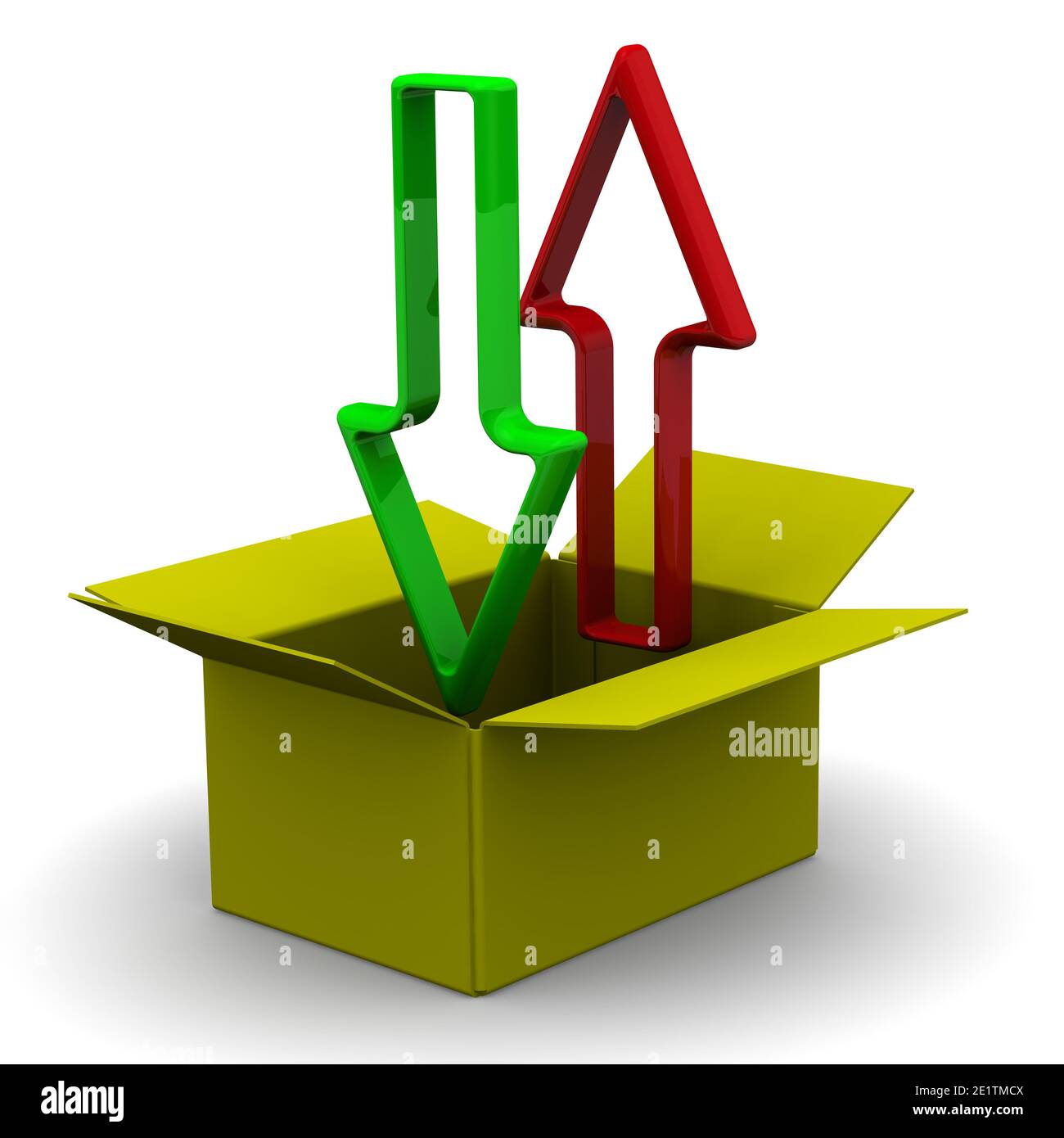 Cardboard box. Loading and unloading of contents. Open yellow box with ...