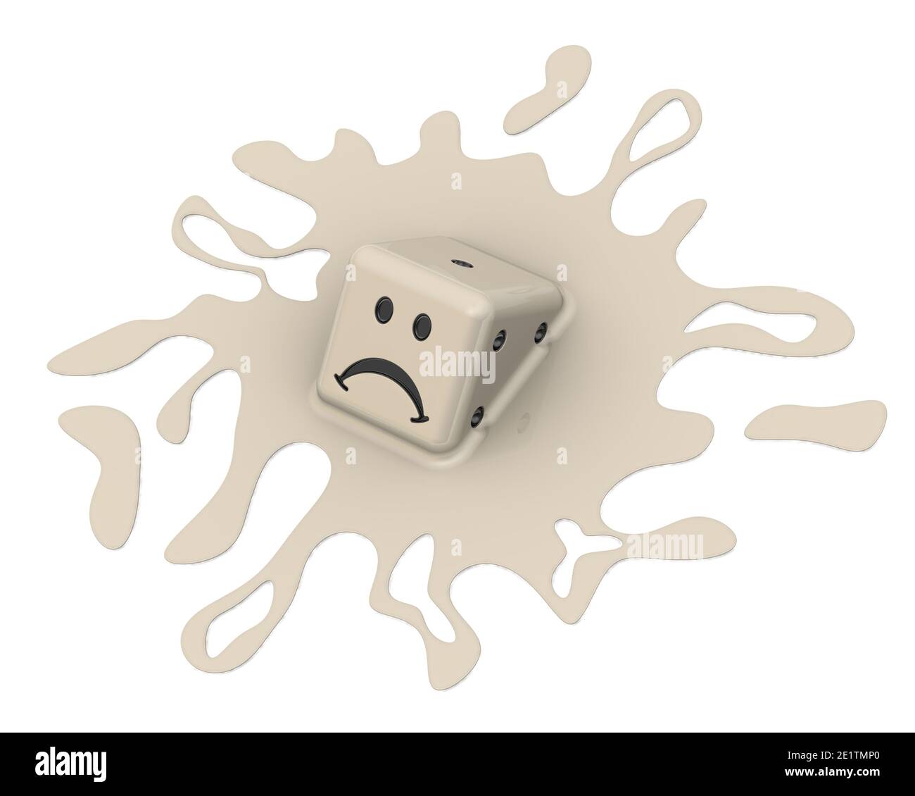 Sad melted dice. Sad molten white dice on a white surface. 3D ...