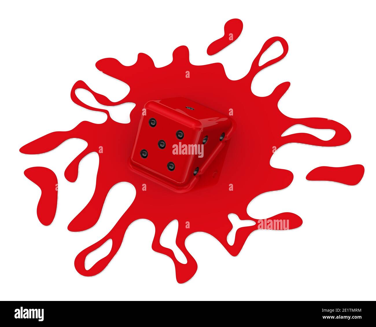 Melted dice. Molten red dice isolated on a white background. 3D ...