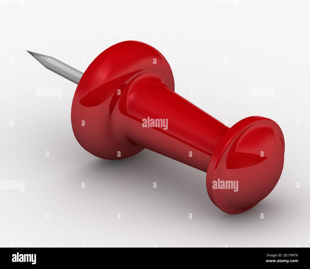 One pushpin. Red pushpin lie on a white surface. 3D dimensional ...