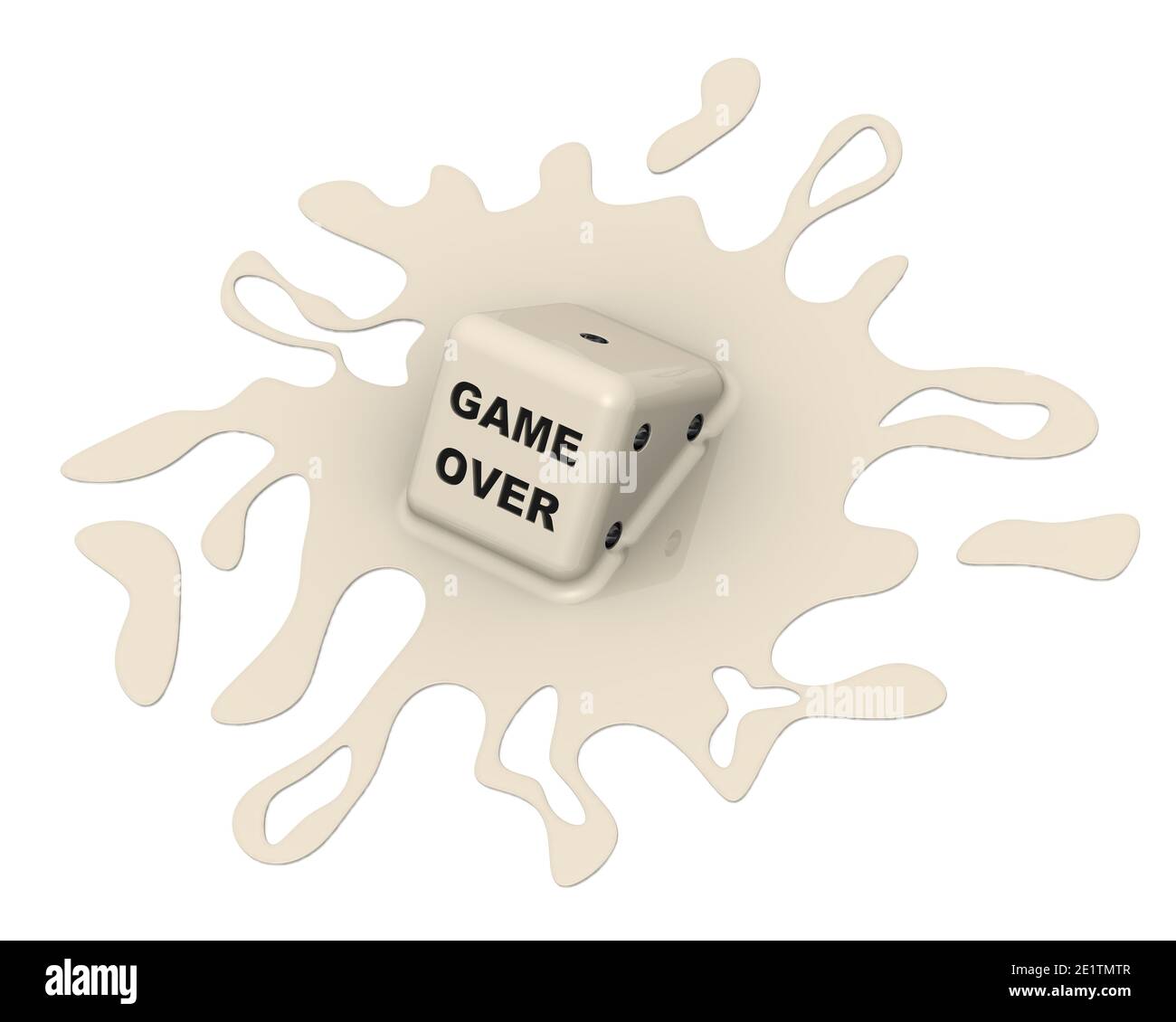 One melted dice labeled GAME OVER. Molten one white dice with black ...