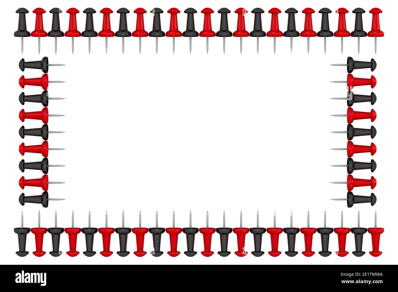Frame made of red and black pushpins. Isolated. Mock up template. Copy ...