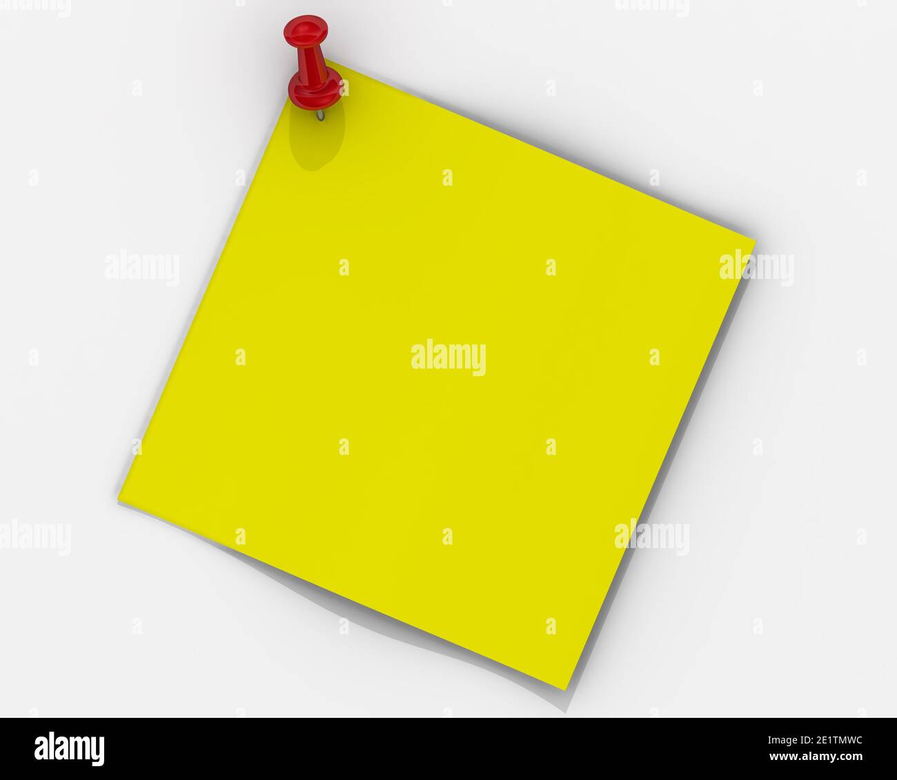Note paper with pushpin. Yellow sheet for notes fastened on a white ...