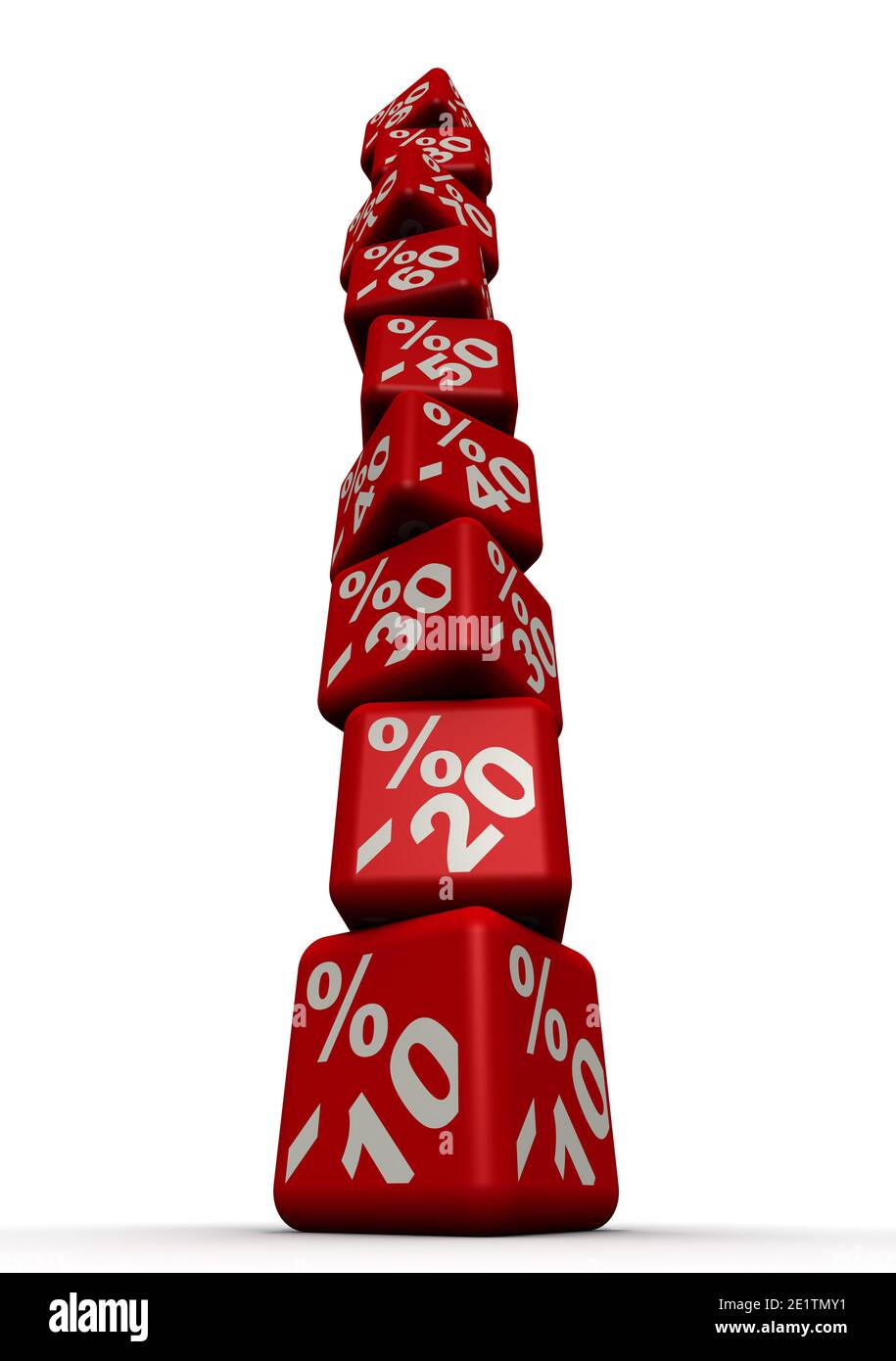 Big sale. Tower of red cubes with discount sign on white background ...