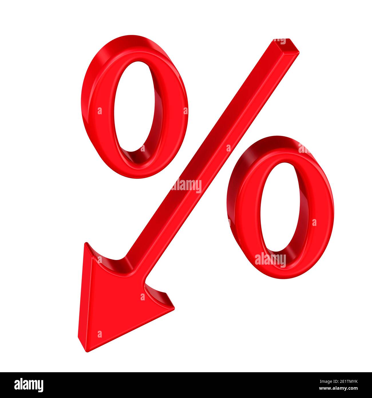 Symbol of falling interest rates isolated on white background. 3D ...