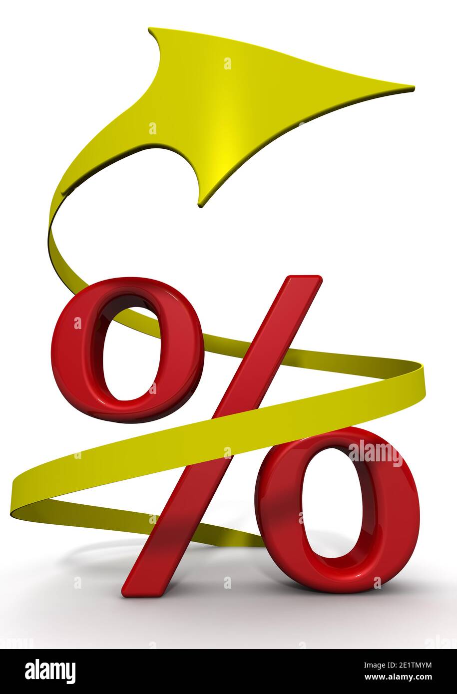 Interest rate growth. Golden arrow moving upwards around red percentage ...