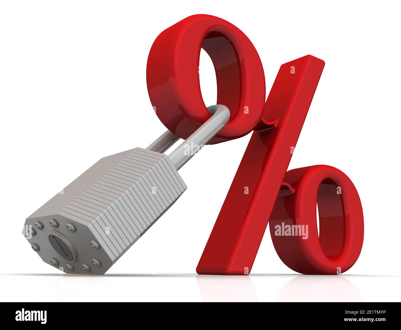 Fixed interest rate. Red percentage sign with a padlock on white ...