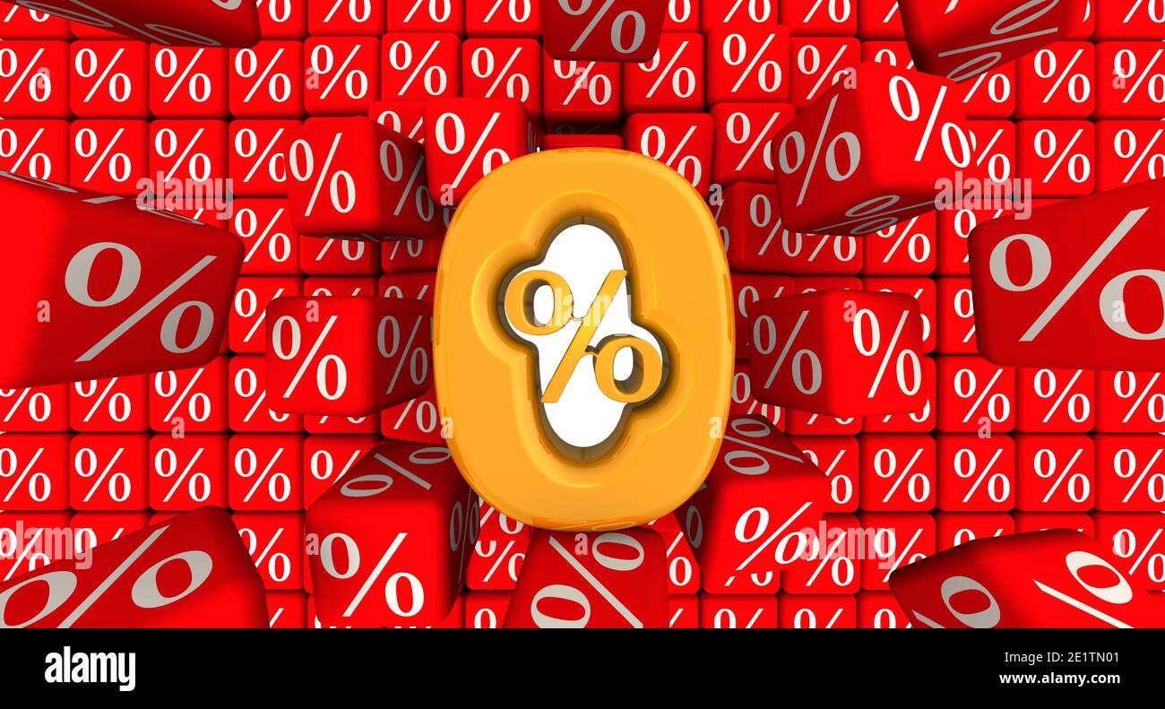 Zero percentage bank loan. A golden zero percent symbol breaks a wall ...