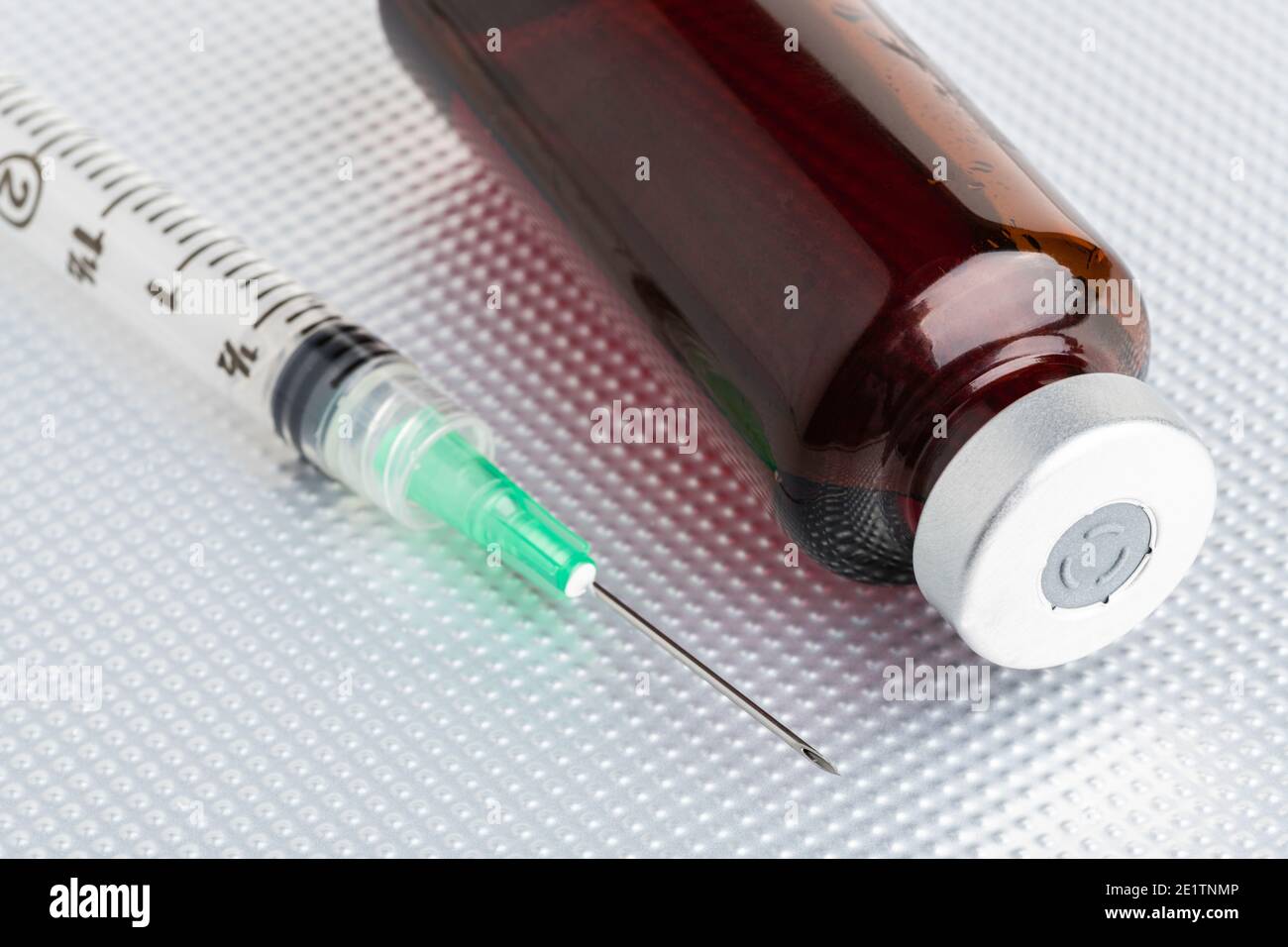A close-up shot of a hygienic single-use plastic disposable medicine ...
