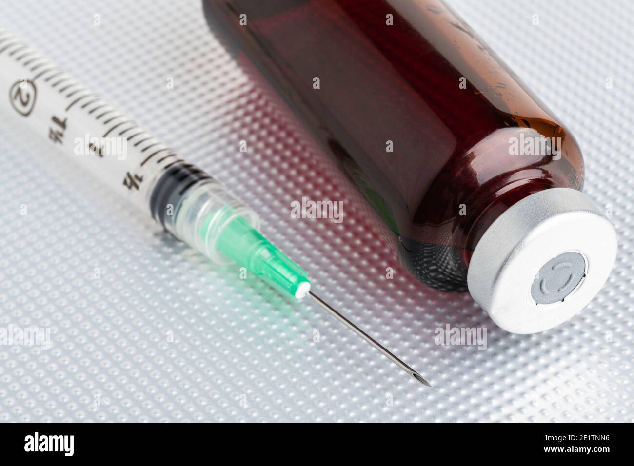 A close-up shot of a hygienic single-use plastic disposable medicine ...