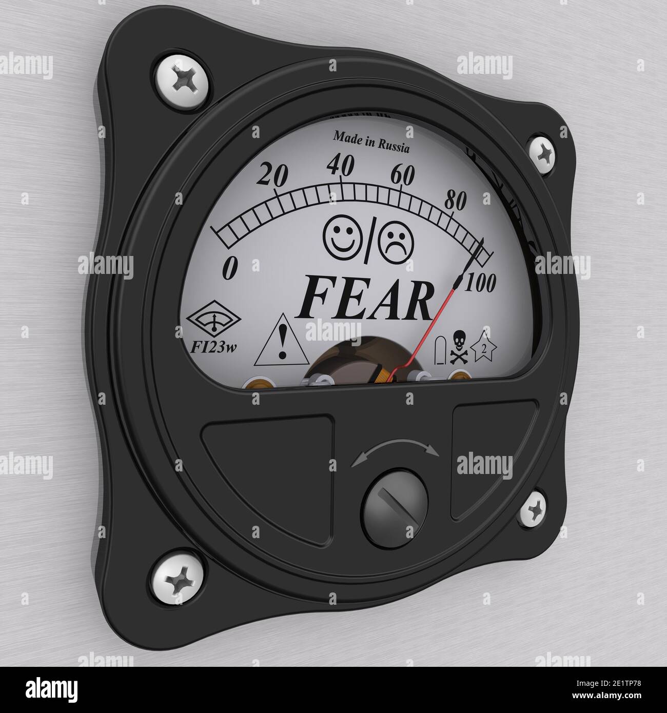 Indicator of fear. One black analog indicator showing the level of FEAR ...