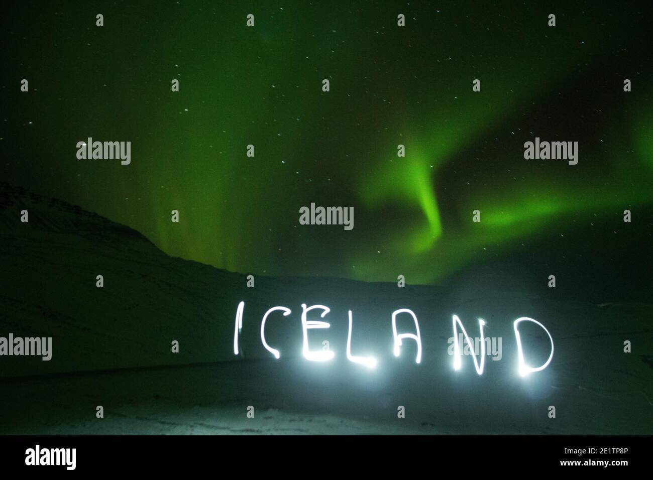 Light painting Iceland letters name written in Aurora Borealis polar ...