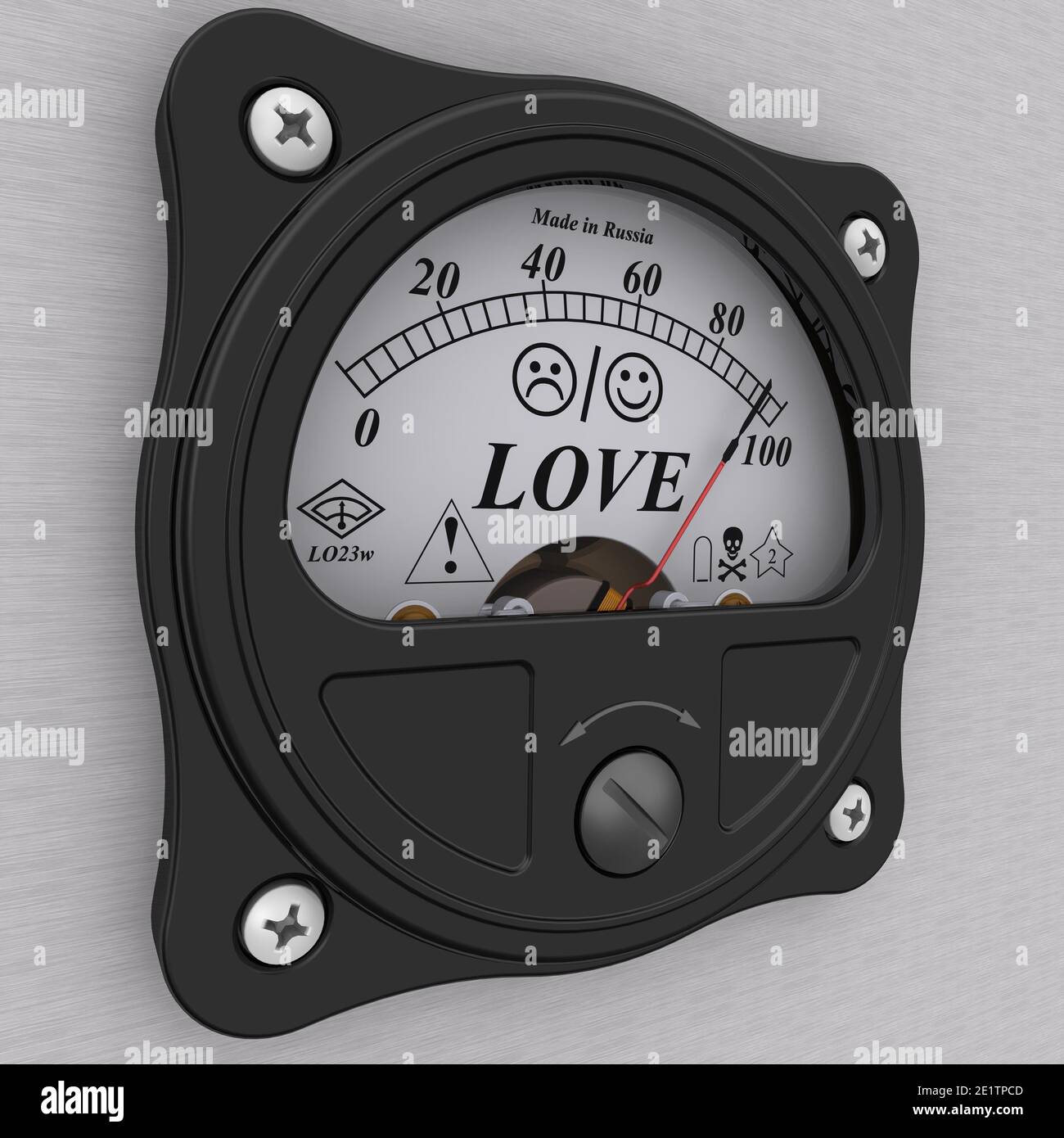 Indicator of love. One black analog indicator showing the level of LOVE ...