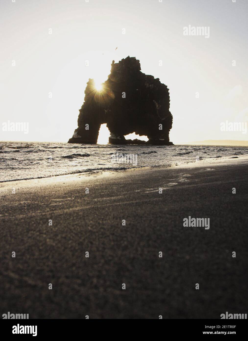 Panoramic sunrise view of Hvitserkur dragon rock formation petrified ...