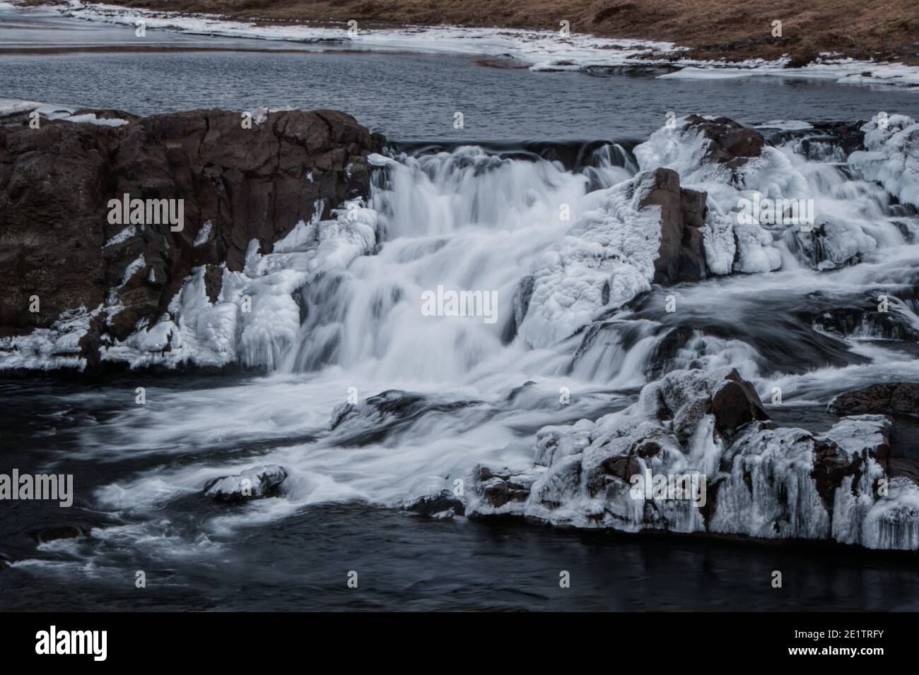 Long exposure panorama of Glanni waterfall cascades on Nordura river in ...