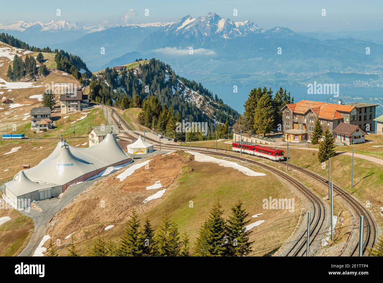 Rigi train at Rigi Kulm Station, Canton Schwyz, Switzerland Stock Photo ...