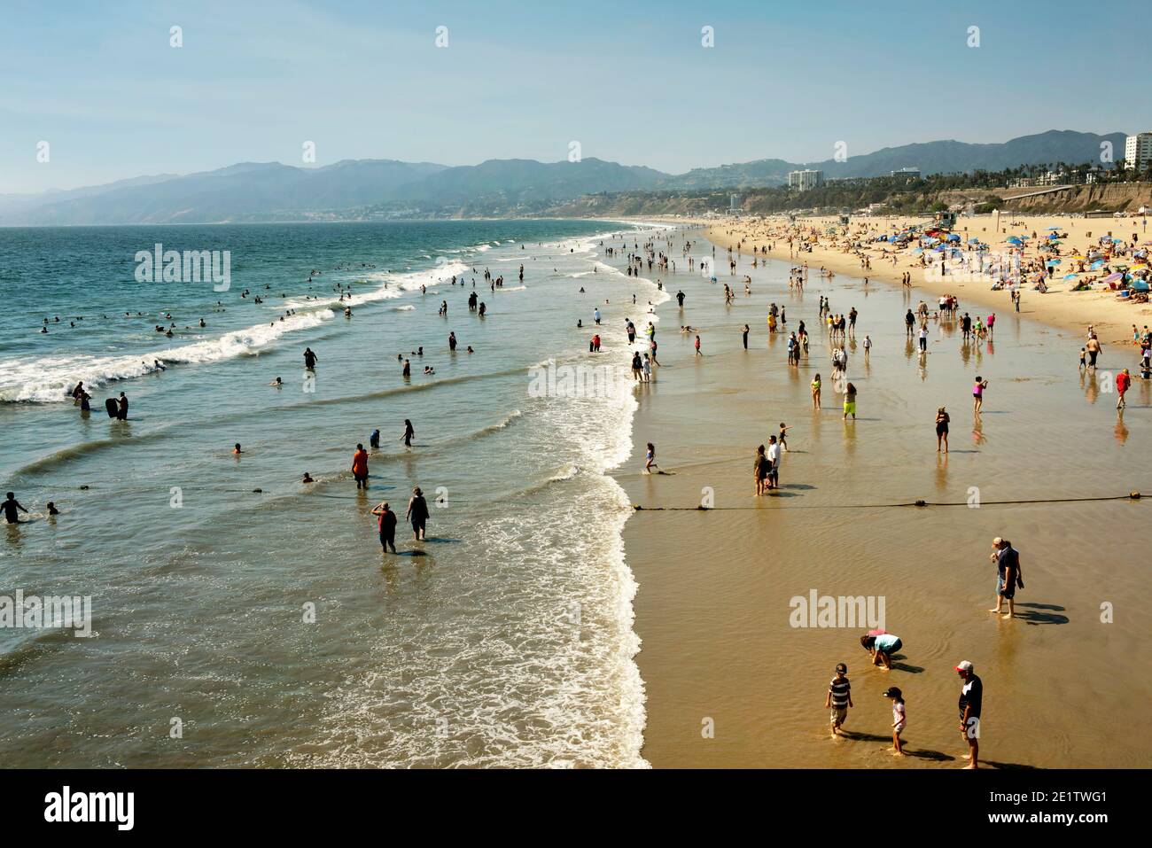 A busy Friday afternoon on Santa Monica Beach. Los Angeles, CA, USA. 30 ...