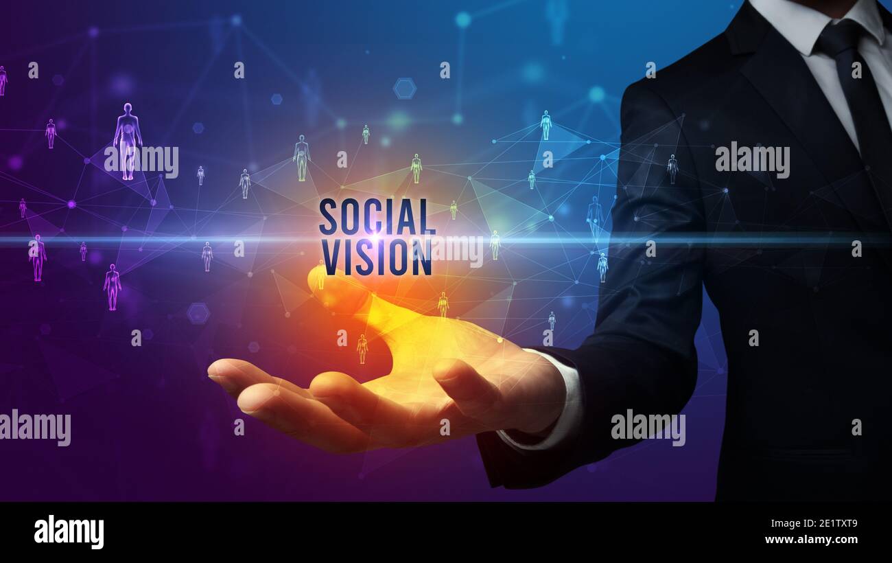 Elegant hand holding SOCIAL VISION inscription, social networking ...