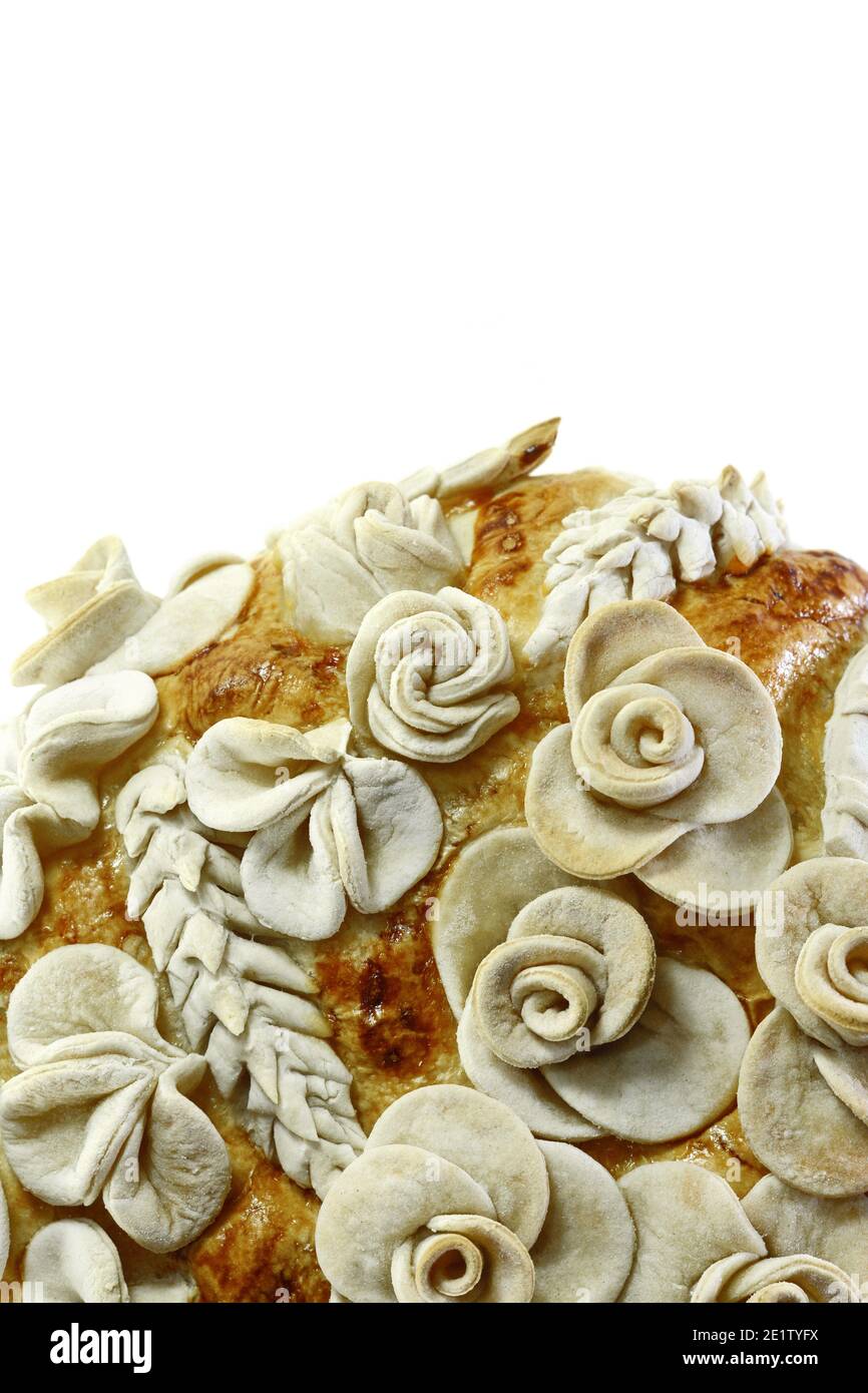 Homemade decorated Serbian slava bread isolated on white background ...