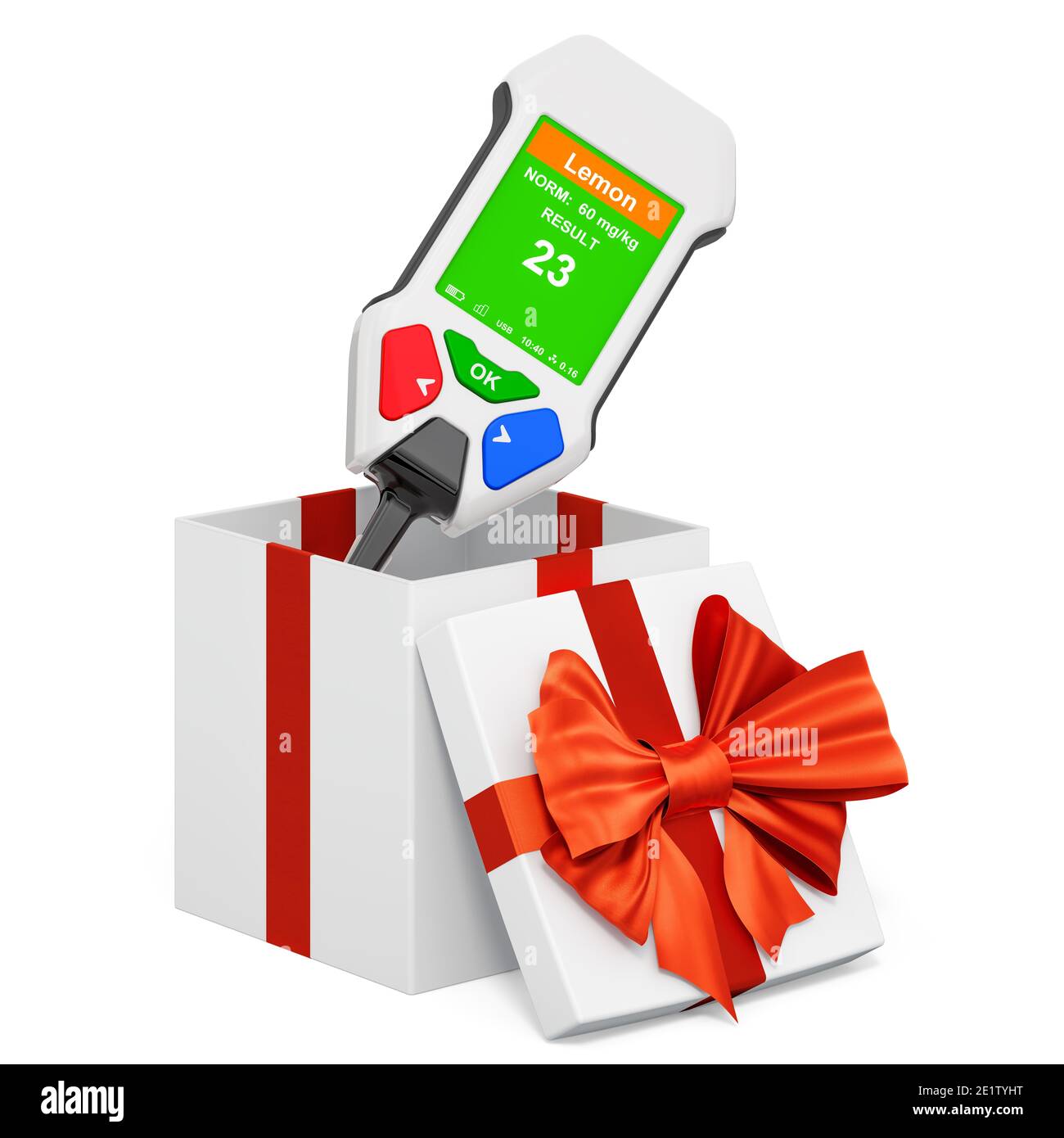 Nitrate tester inside gift box, present concept. 3D rendering isolated ...