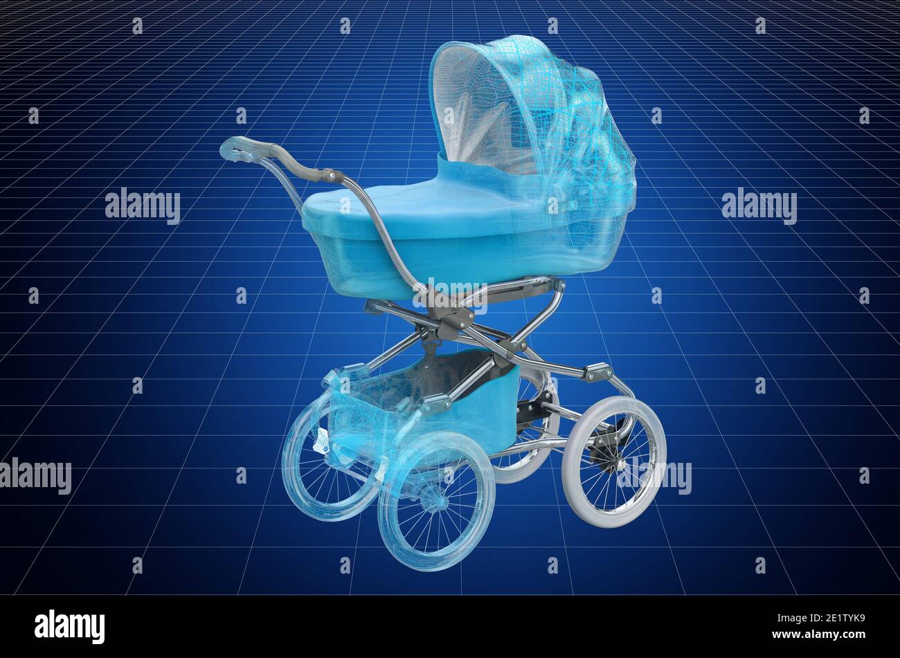 Visualization 3d cad model of baby stroller, blueprint. 3D rendering ...