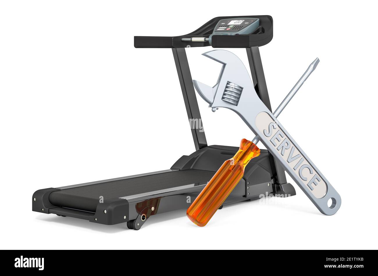 Service and repair of treadmill, 3D rendering isolated on white ...
