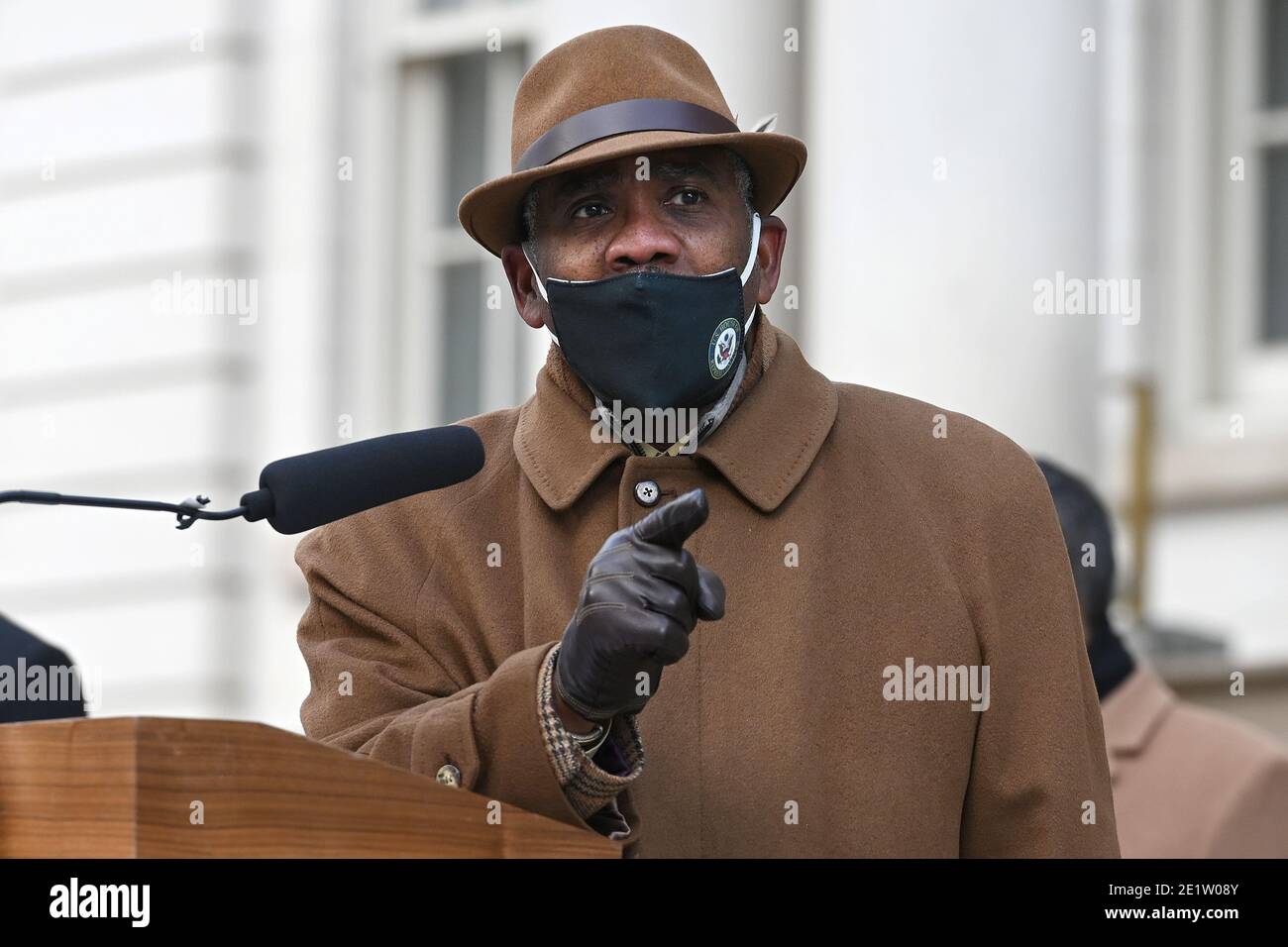 New York, USA. 09th Jan, 2021. U.S. Representative Gregory Meeks speaks ...