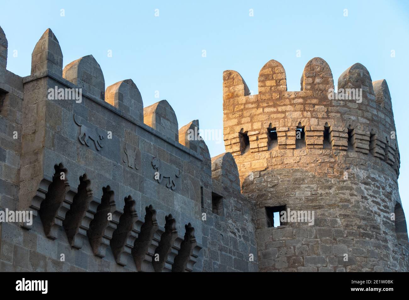City Wall from medieval age. Fortress wall in the old city of Baku ...