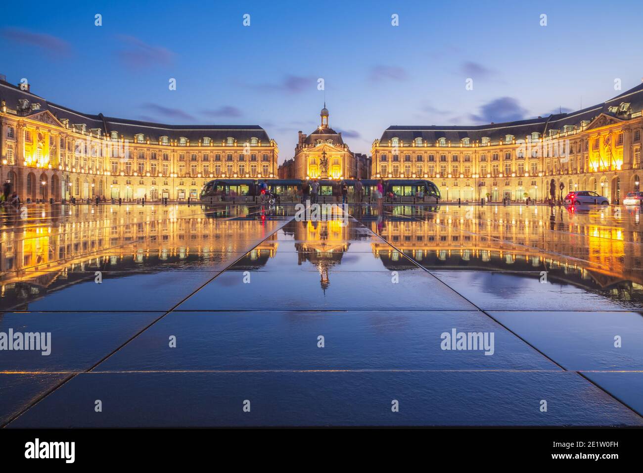 Evening view of Place de la Bourse with the reflective Miroir d'Eau in ...