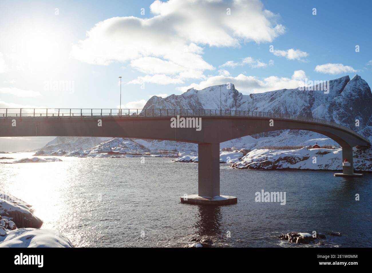 bridge against a beautiful Norwegian landscape. lofoten islands, hamnoy ...