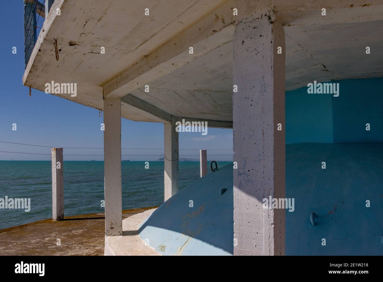 View of the Adriatic sea from a repurposed bunker, Albania. Communist ...