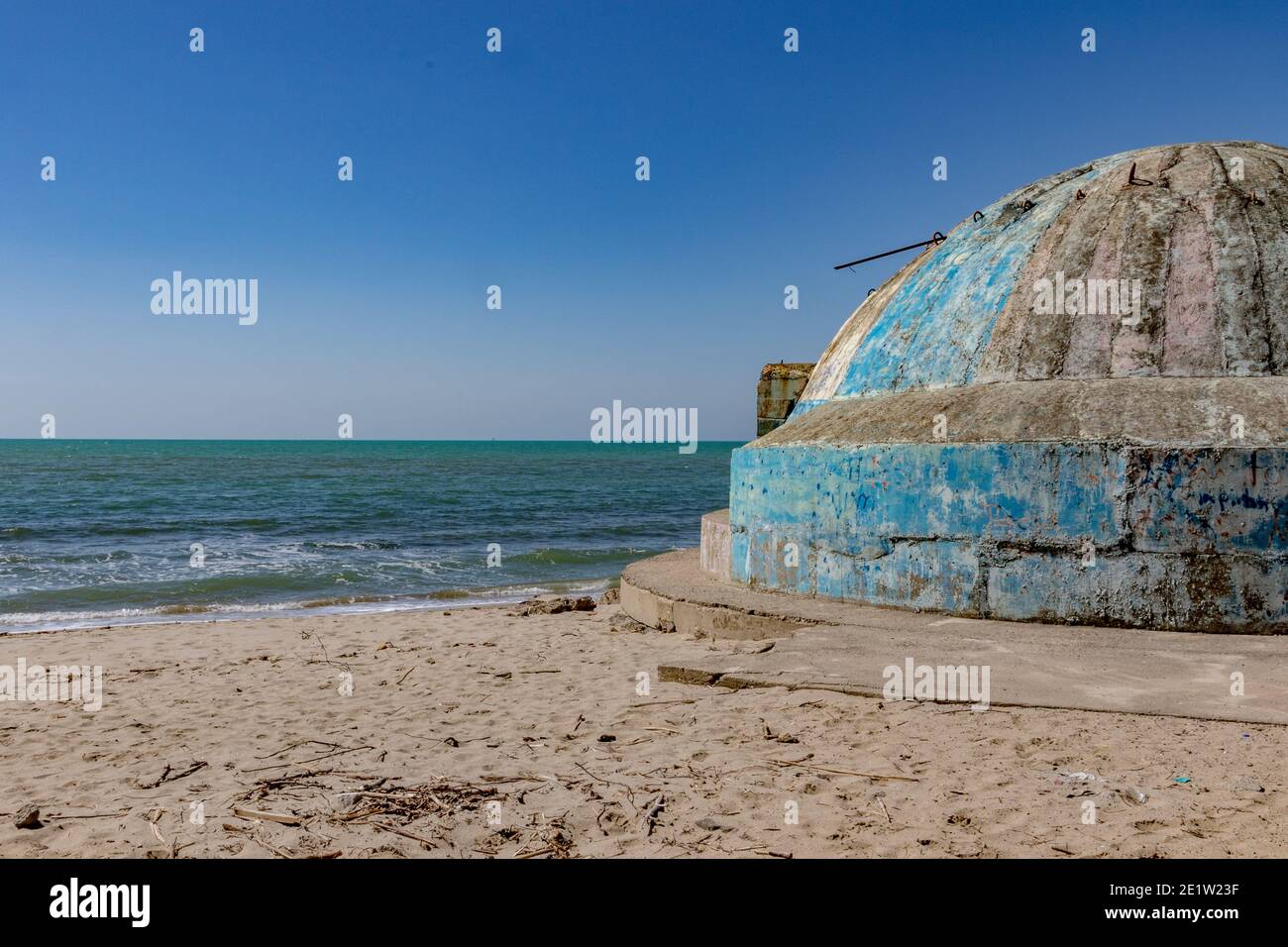 A nuclear bunker on the beach facing the Adriatic sea. Qerret, Albania ...