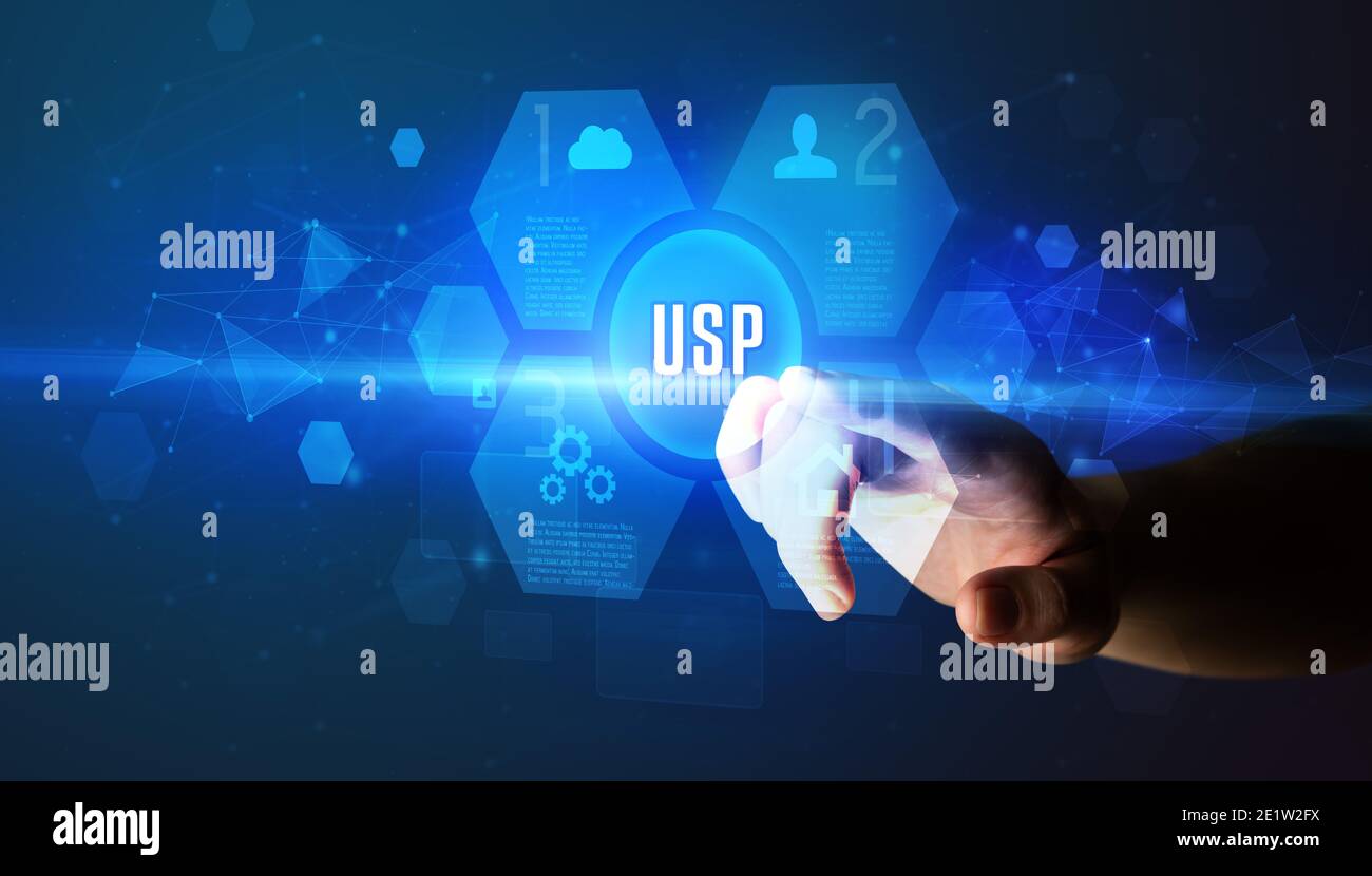 Hand touching USP inscription, new technology concept Stock Photo - Alamy