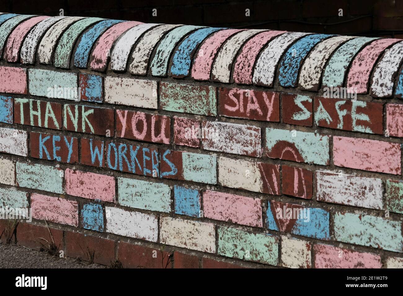 NHS appreciation chalk drawings seen on the garden walls.Thanking the ...