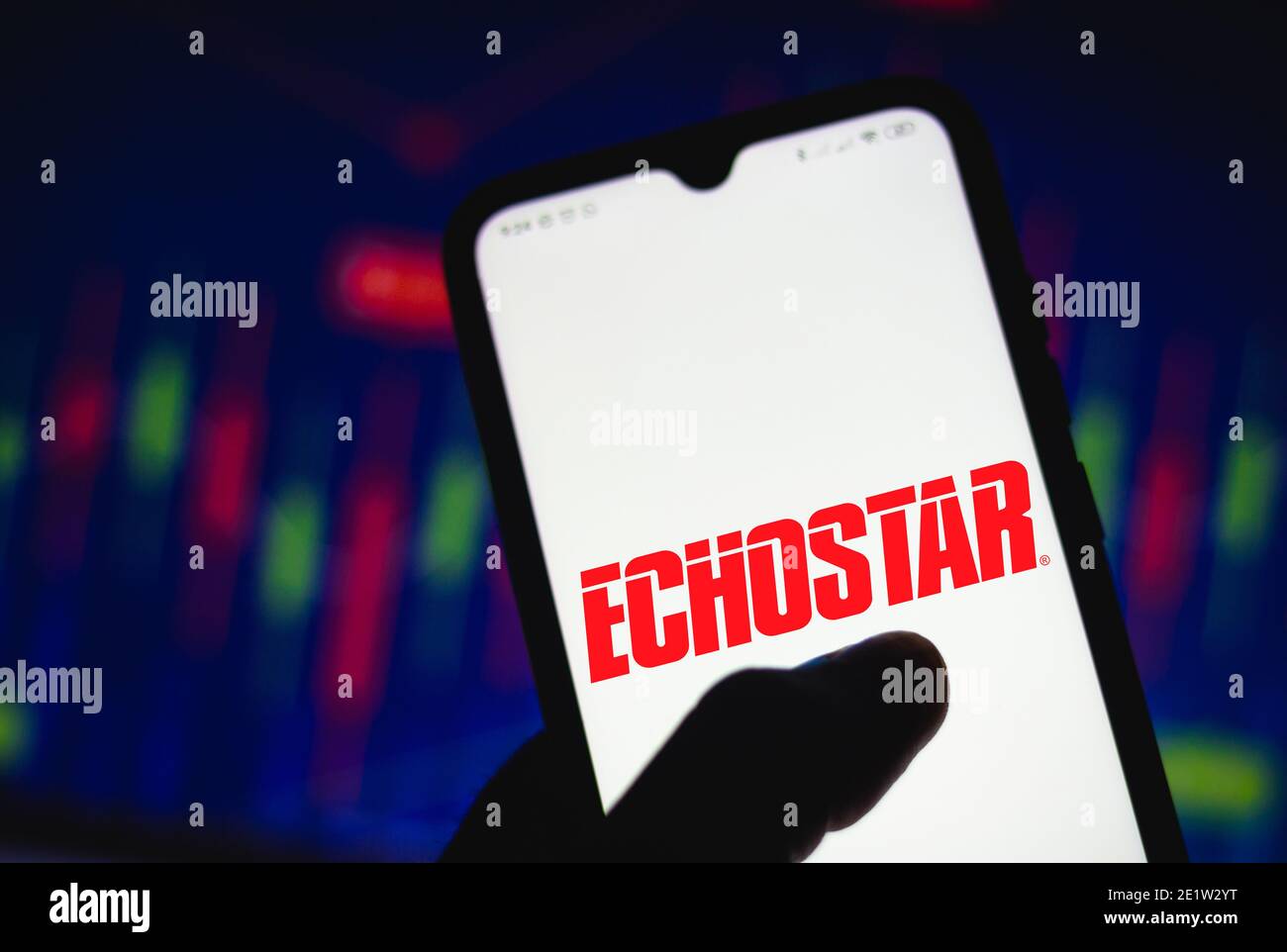 In this photo illustration the EchoStar Corporation logo seen displayed ...