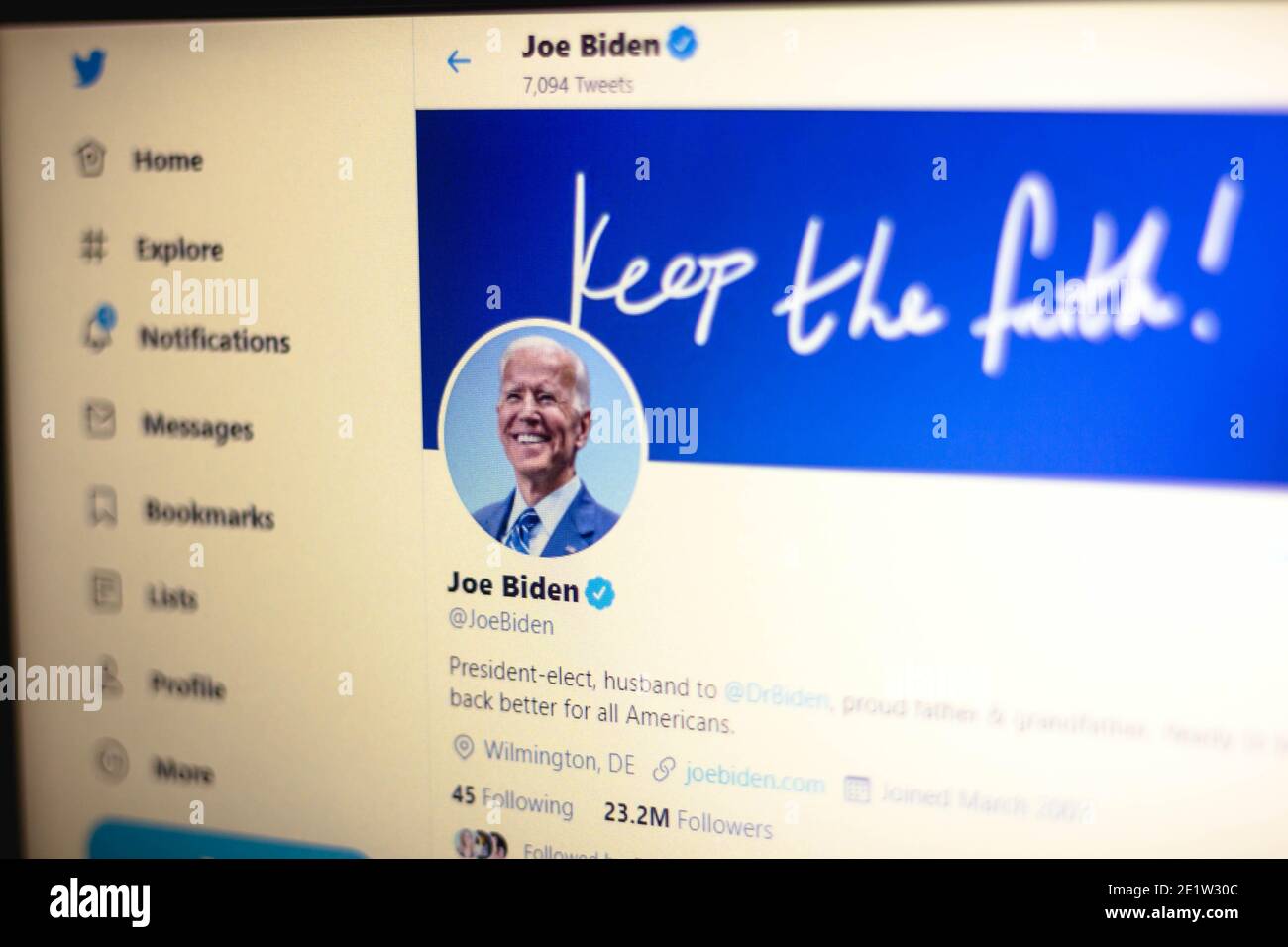 In this photo illustration the official page of the President elect of ...