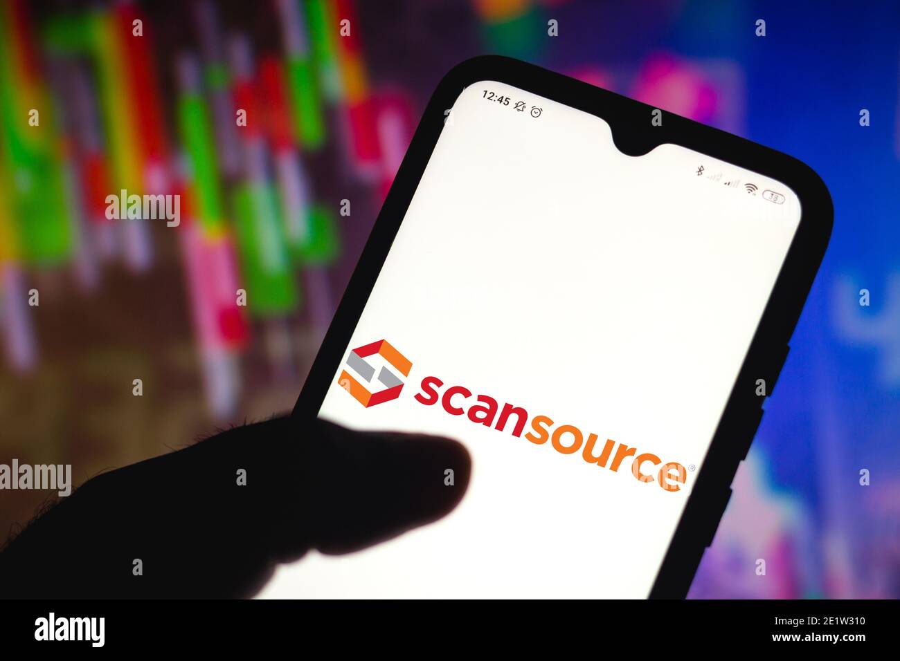 In this photo illustration the ScanSource logo seen displayed on a ...