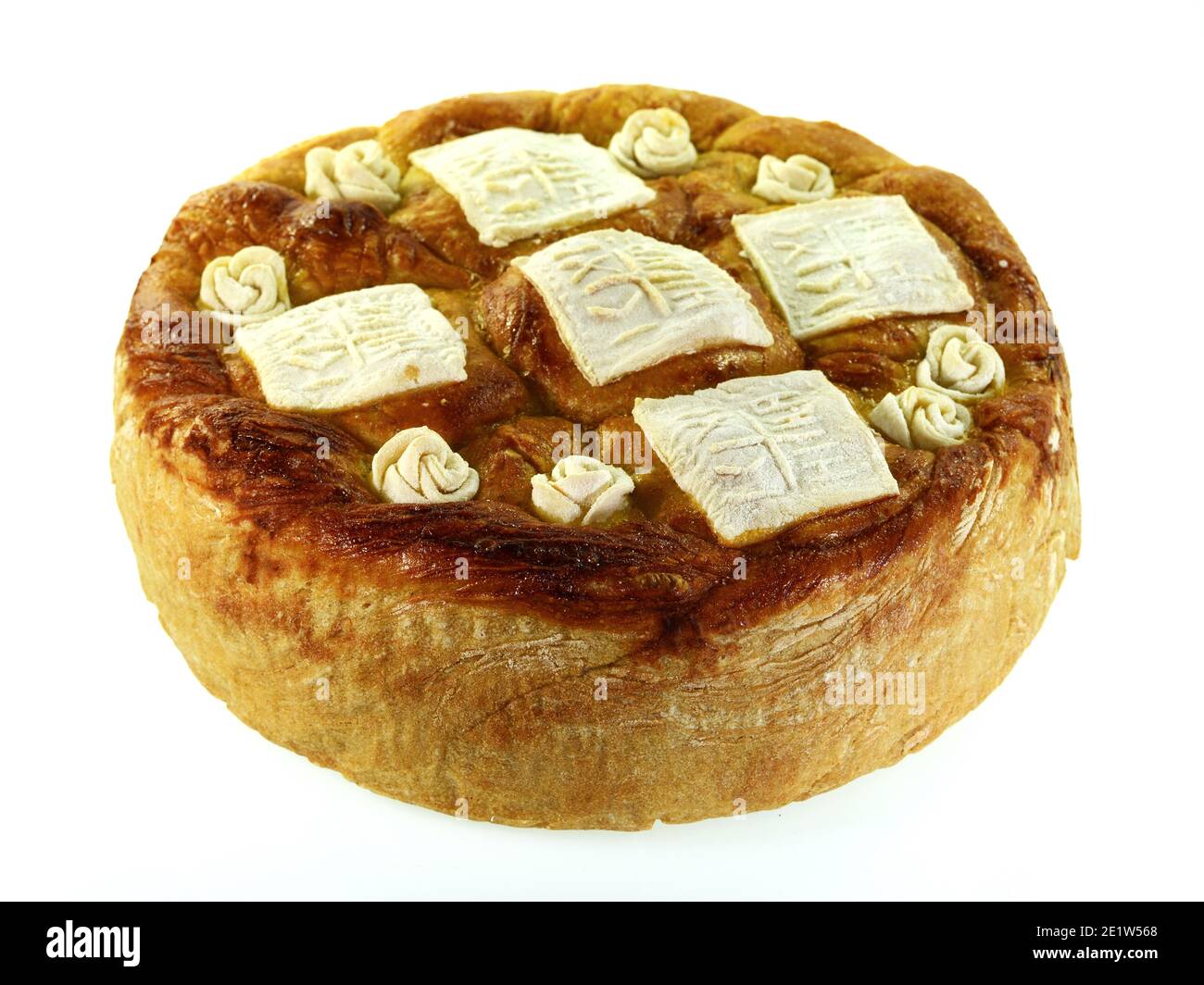 Homemade decorated Serbian slava bread isolated on white background ...