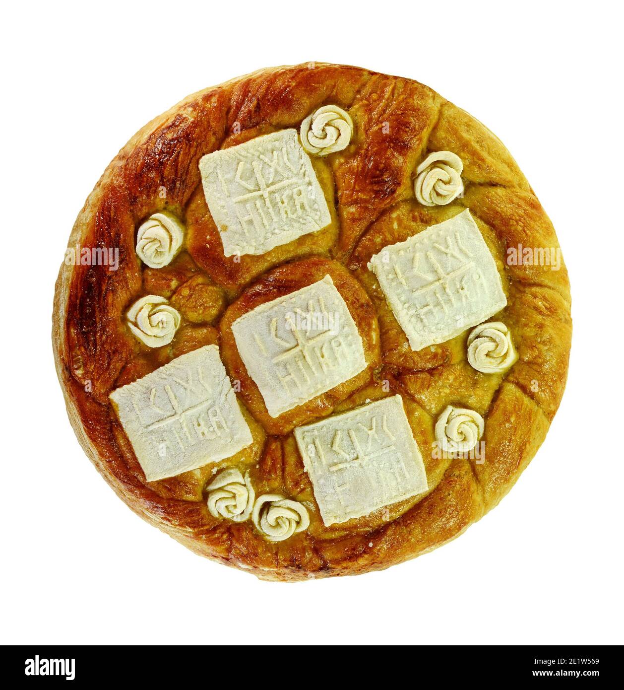 Homemade decorated Serbian slava bread isolated on white background ...