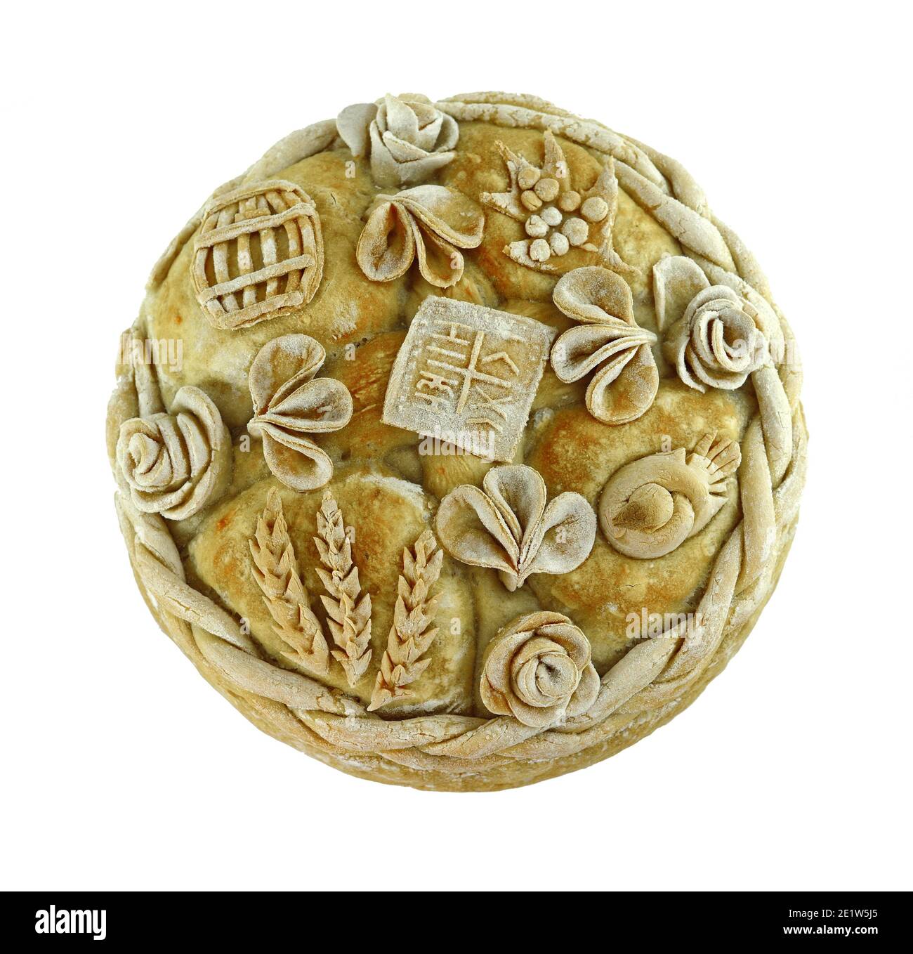 Homemade decorated Serbian slava bread isolated on white background ...