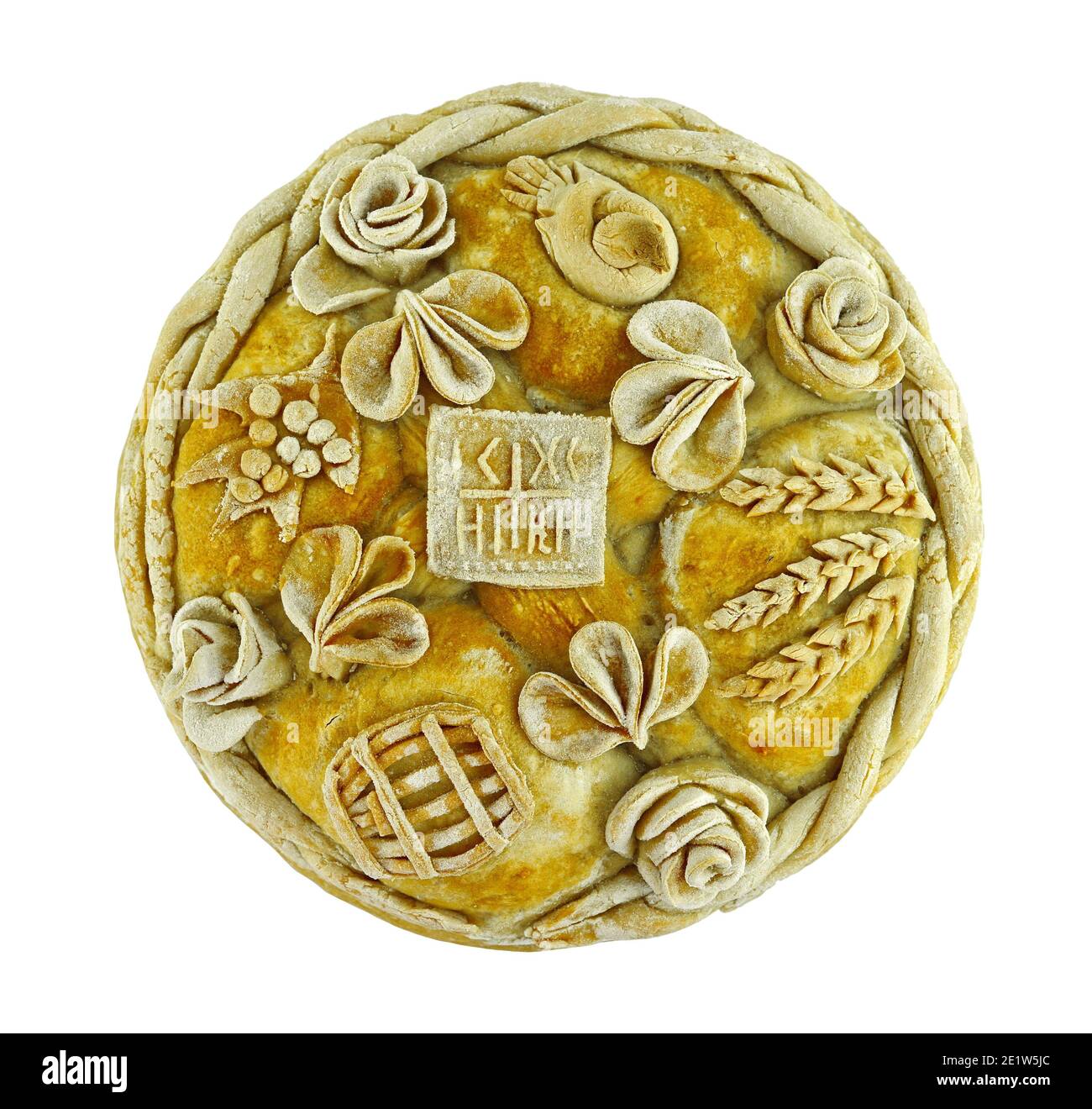 Homemade decorated Serbian slava bread isolated on white background ...