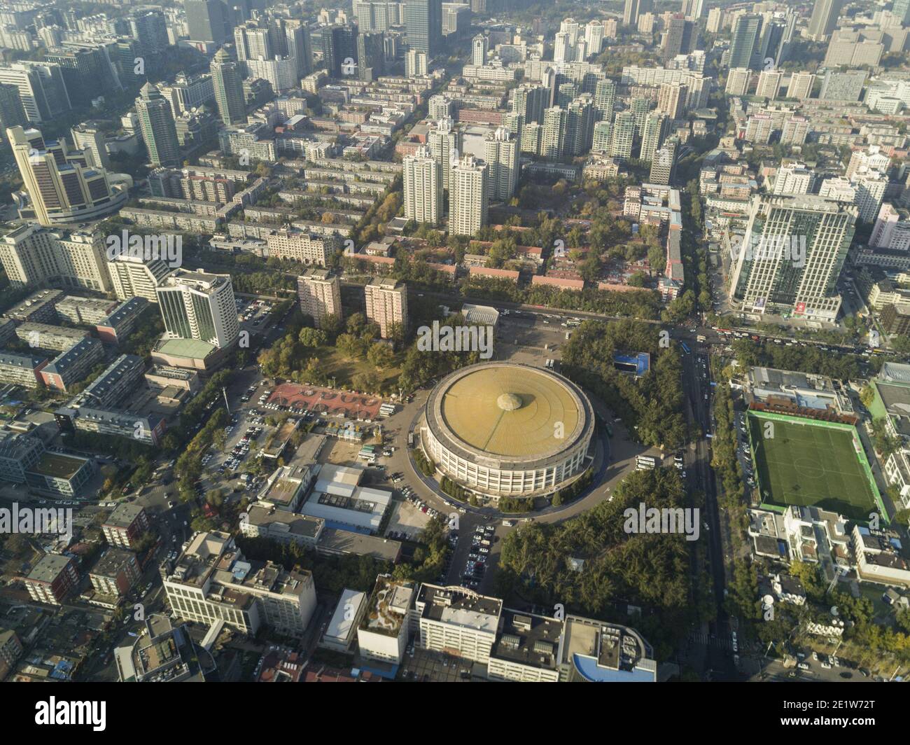 Aerial view of the city skyline with buildings and high rises on a day ...