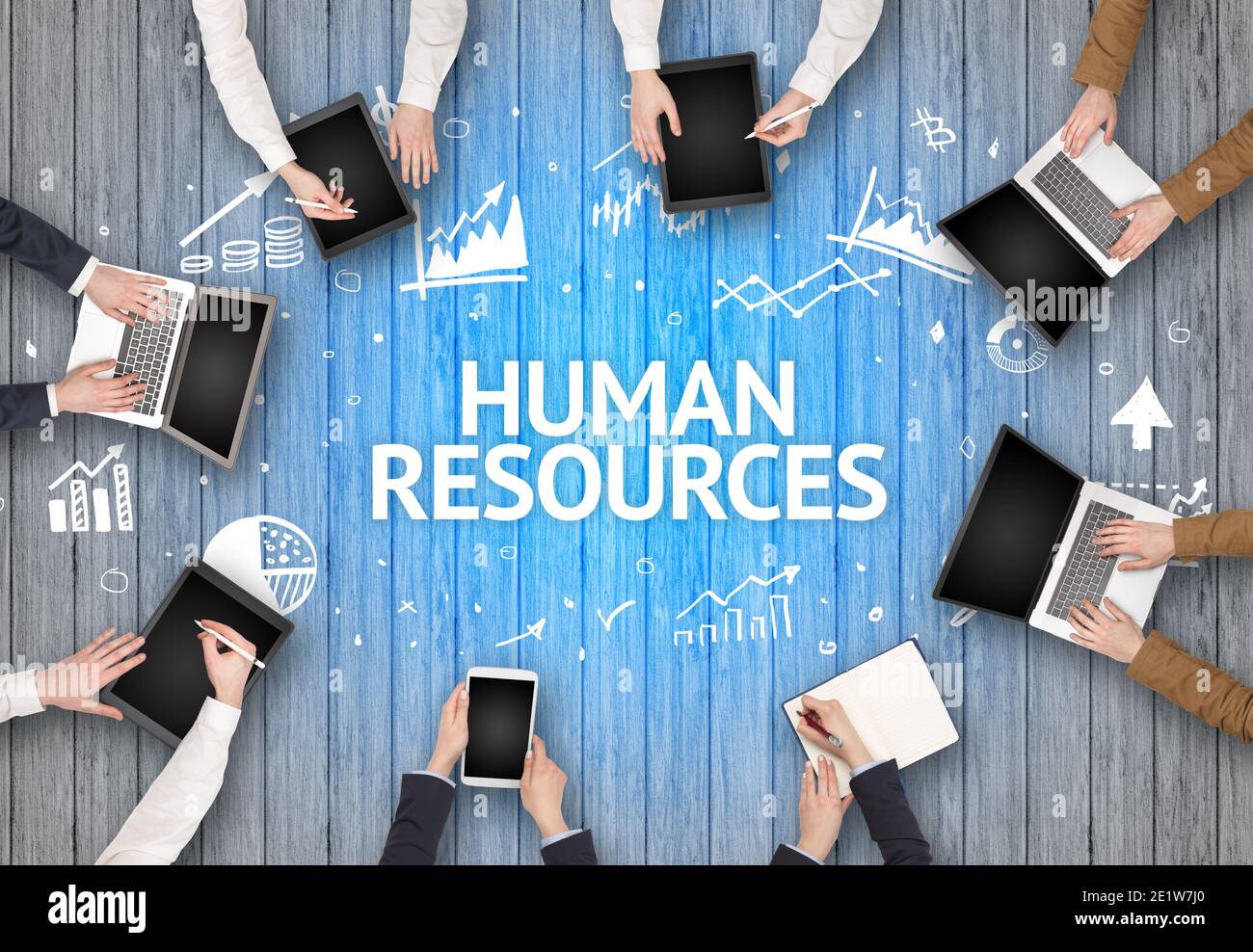Group of Busy People Working in an Office with HUMAN RESOURCES ...