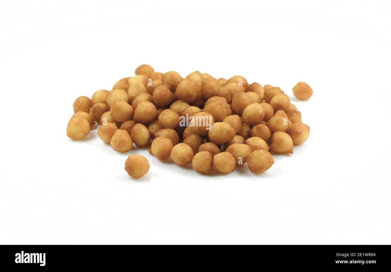Fried batter pearls isolated on white. Crispy pearls. A soup topping ...