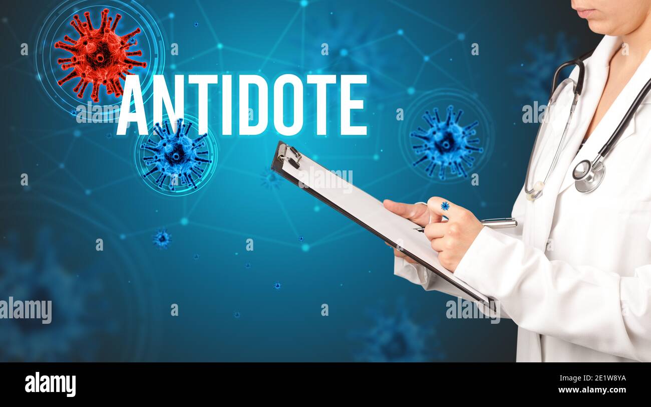 doctor prescribes a prescription with ANTIDOTE inscription, pandemic concept Stock Photo - Alamy
