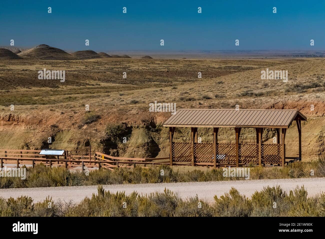 Interpretive trail and shade structure at Red Gulch Dinosaur Tracksite ...
