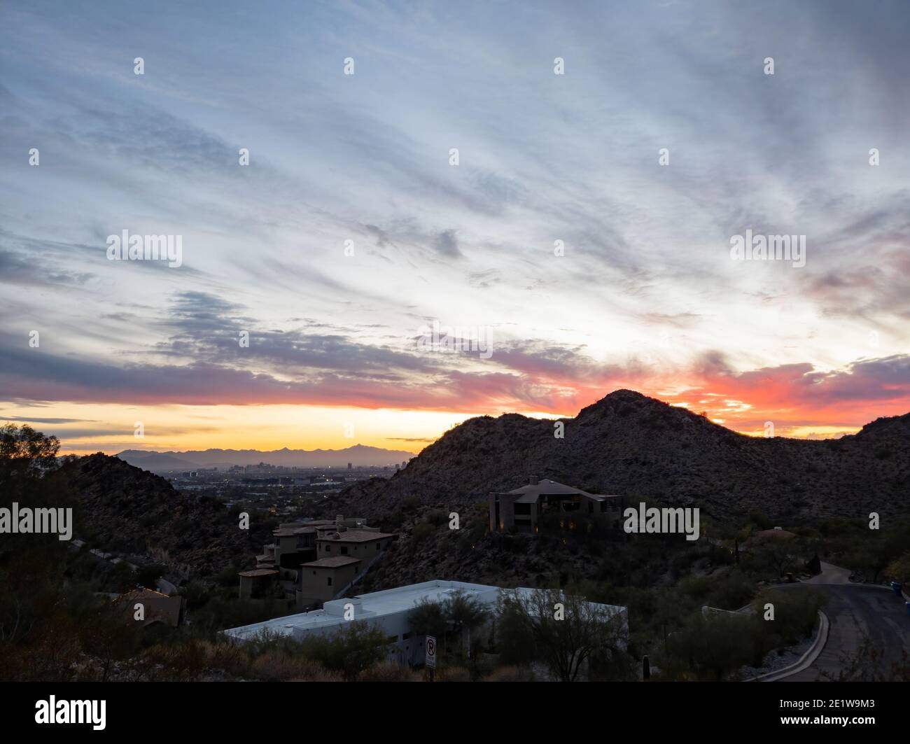 Sunset cityscape saw from the Phoenix City Viewpoint at Arizona Stock ...