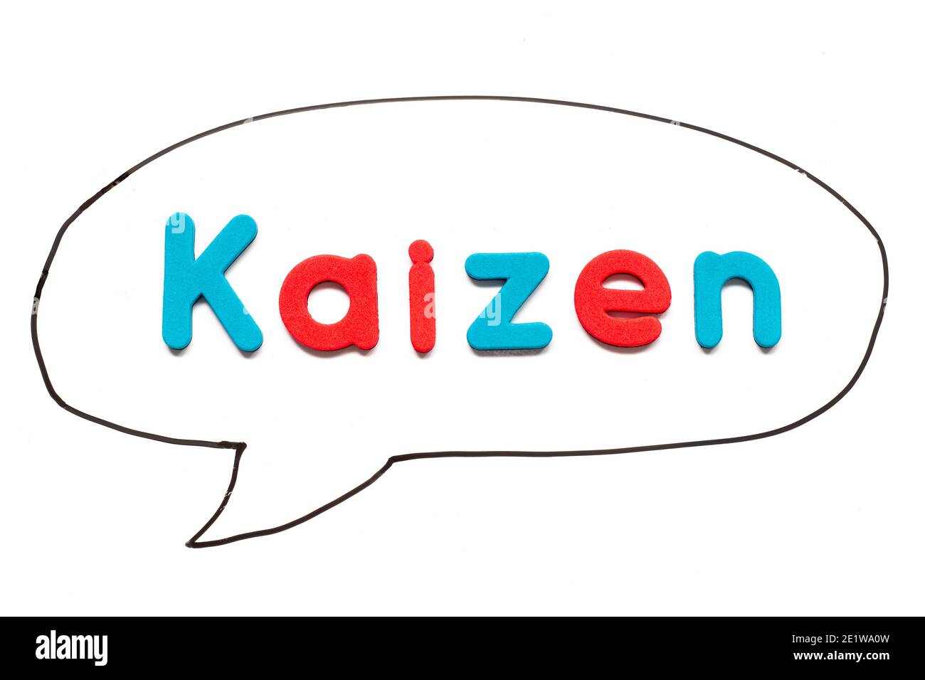 Alphabet letter with word kaizen in black line hand drawing as bubble ...