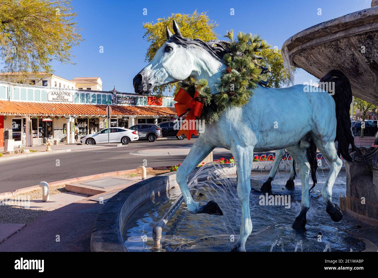 Phoneix, JAN 2, 2021 - Sunny view of the Bronze Horse Fountain by Bob ...